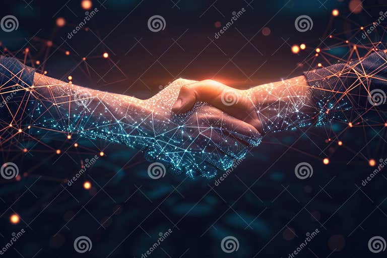 Tech-inspired Handshake, Symbolizing Virtual Collaboration and ...