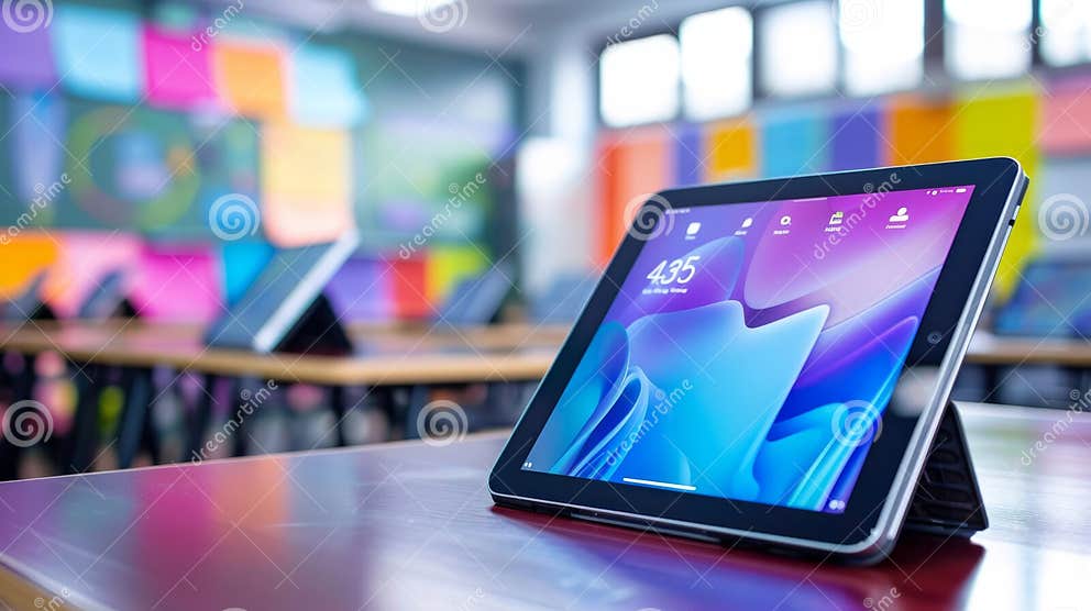 Tech-Integrated Tablet Stands for Smart Learning Stock Illustration ...