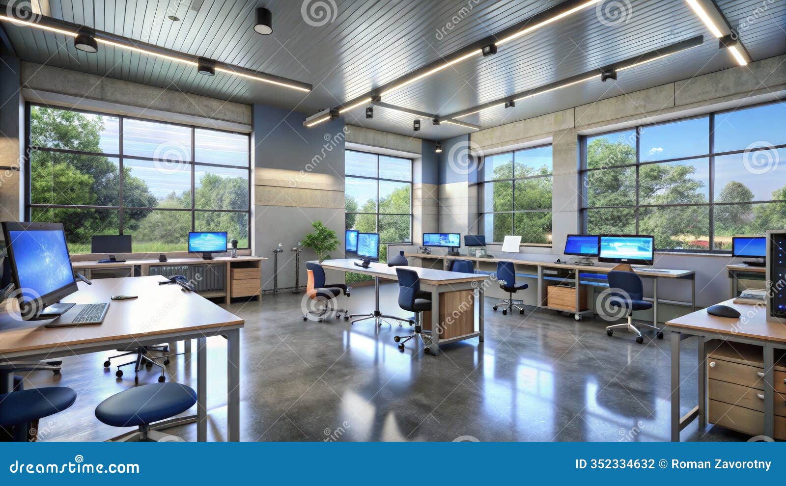 Tech Lab Environment with Modern Workstations and Natural Light ...