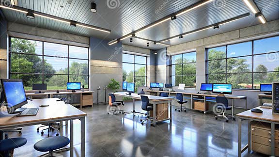 Tech Lab Environment with Modern Workstations and Natural Light ...