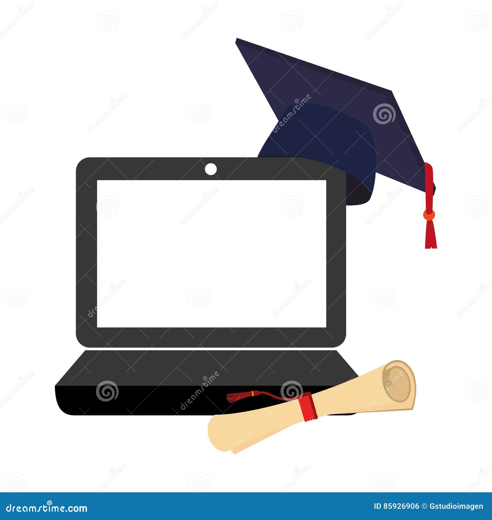 Tech Laptop with Certificate of Graduation and Graduation Cap Stock ...