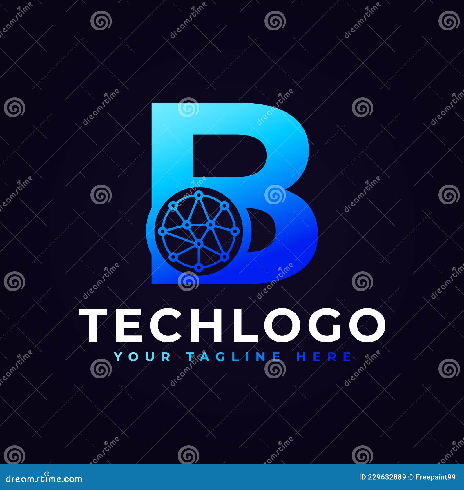Tech Letter B Logo. Blue Geometric Shape with Dot Circle Connected As ...