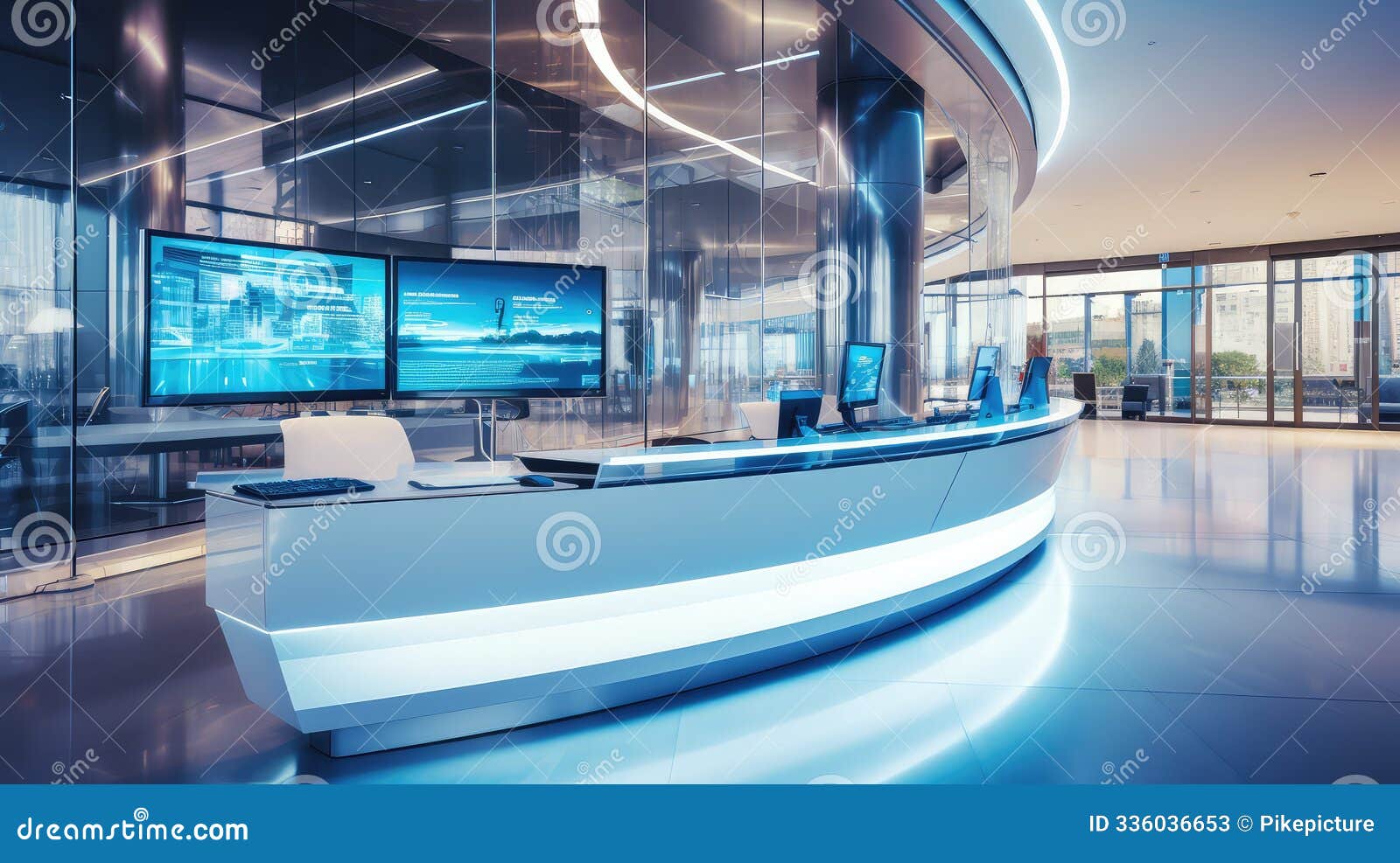 Tech lobby desk stock illustration. Illustration of check - 336036653