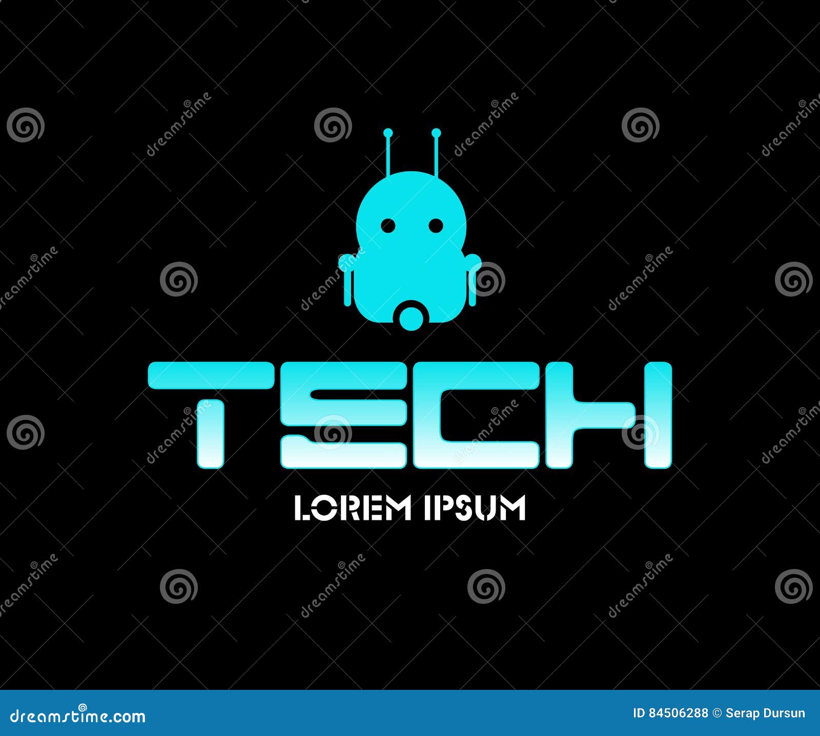 Tech Logo Design with Cyber Robot Stock Illustration - Illustration of ...
