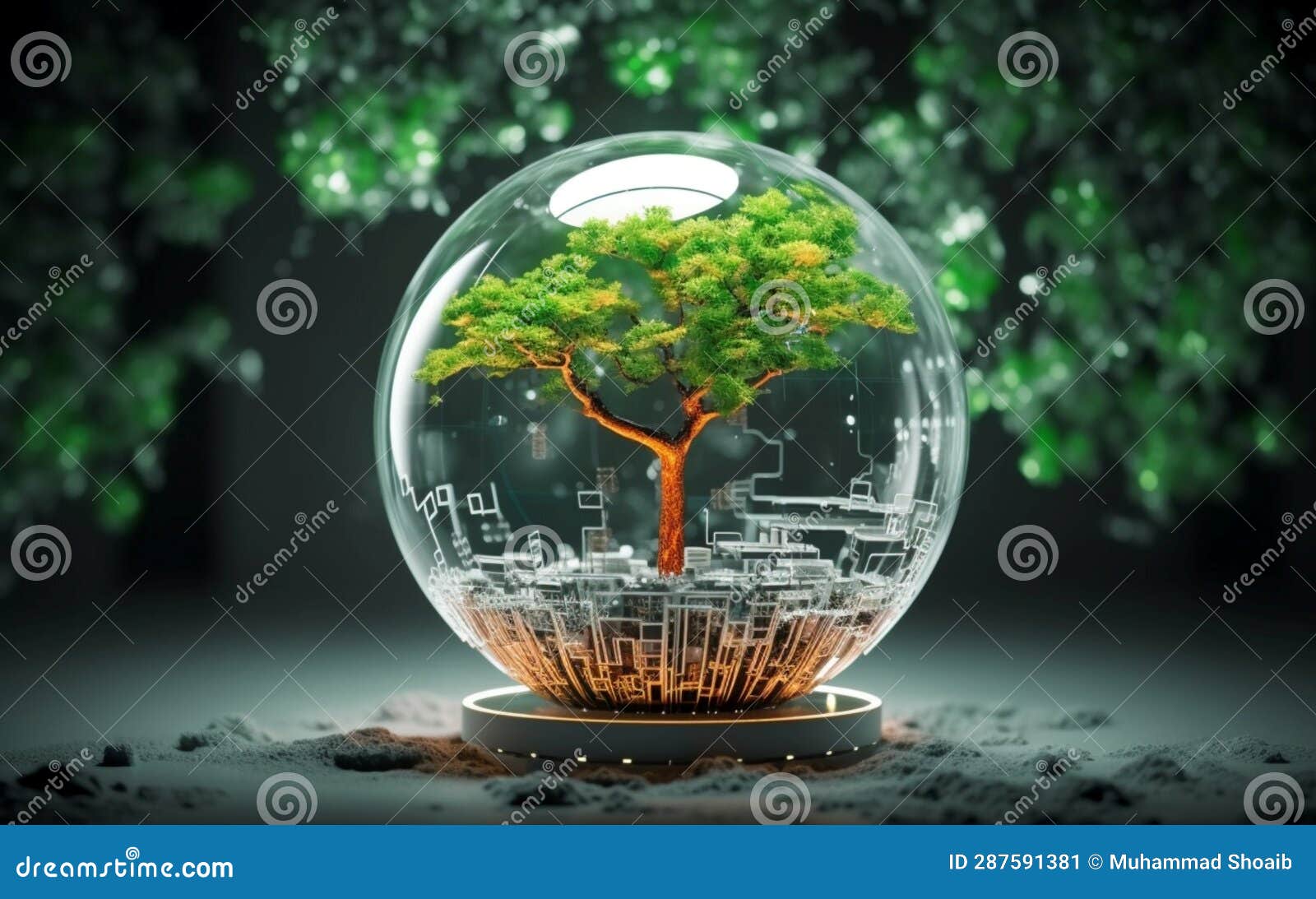Tech Meets Nature Tree on Globe, Binary Network Backdrop Essence of ...