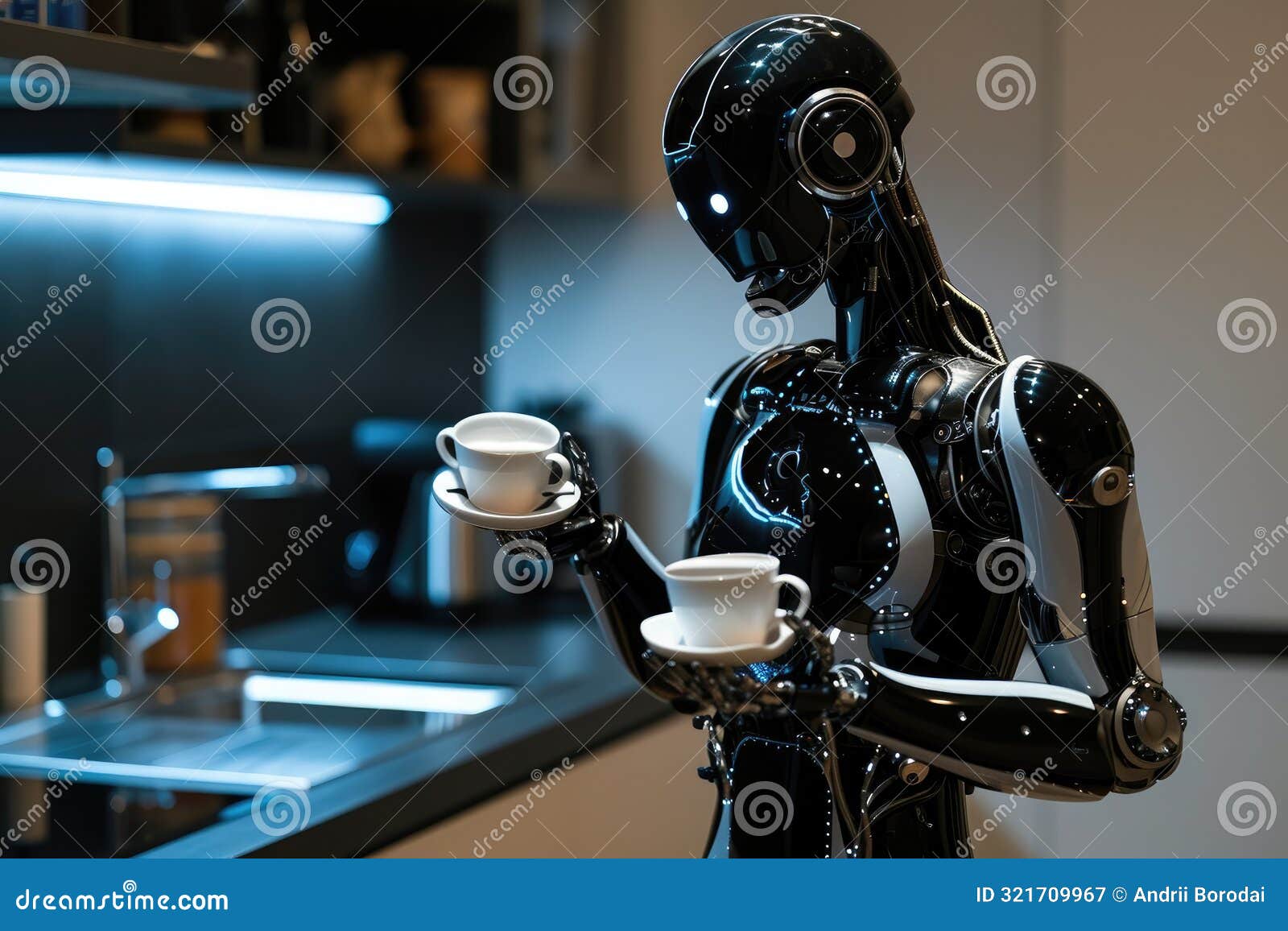 Tech Meets Tea: a Robotic Companion in the Kitchen. Stock Illustration ...