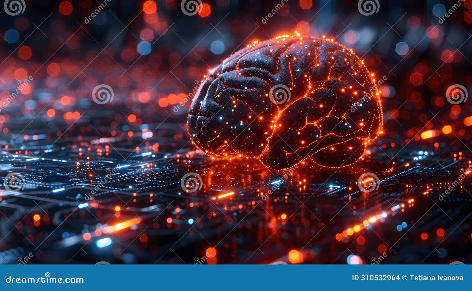 Tech and Mind Merge in AI Brain Design. Stock Illustration ...