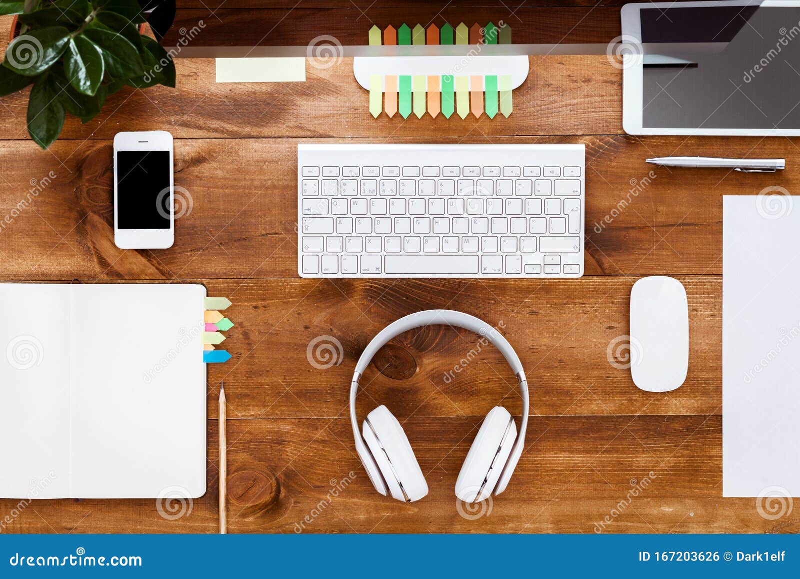 Tech Table with Notebook Organizer and Computer Monitor on Brown Wooden ...