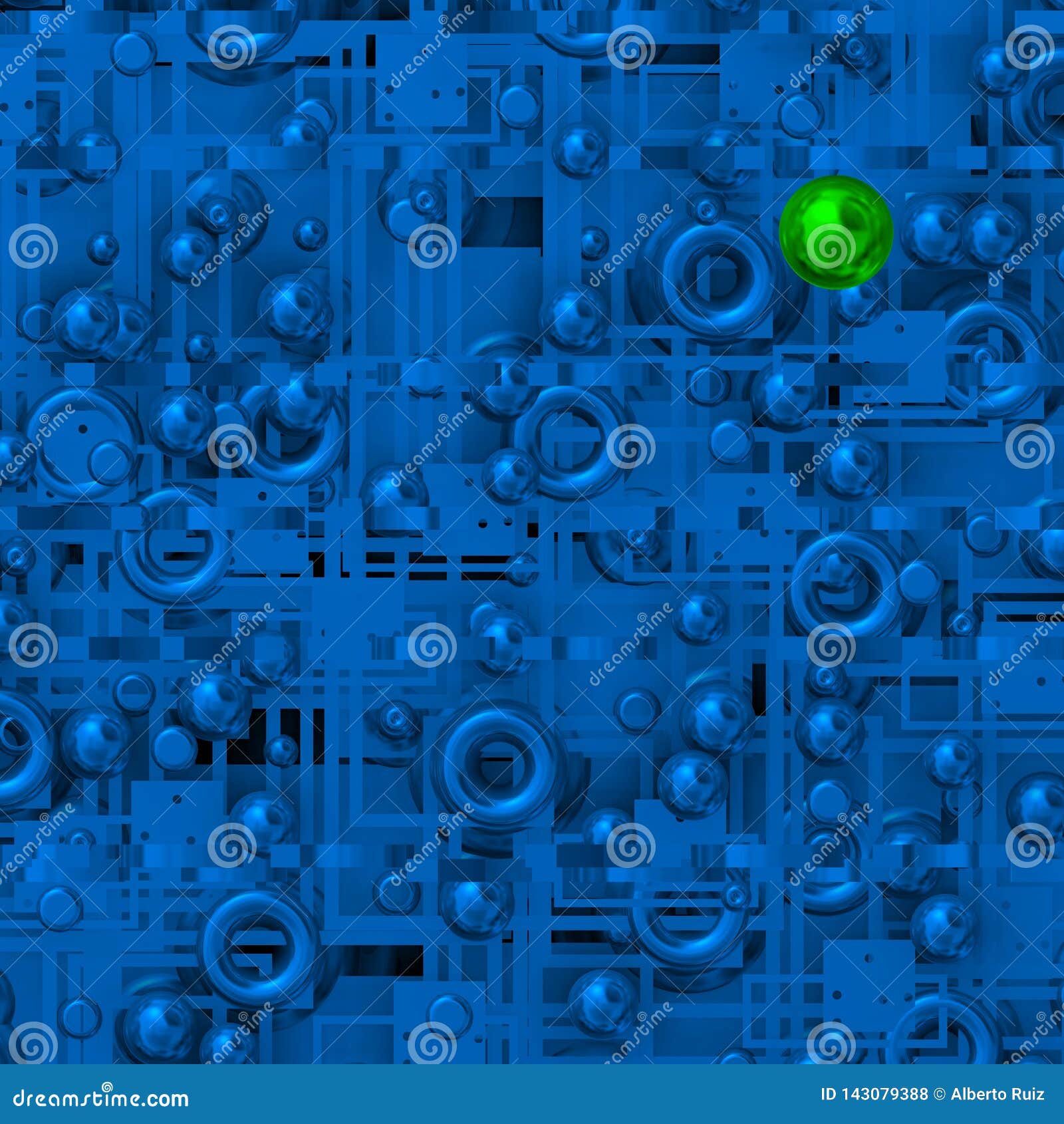 Blue Tech Background with Golden Sphere Over Blue Maze. Stock ...