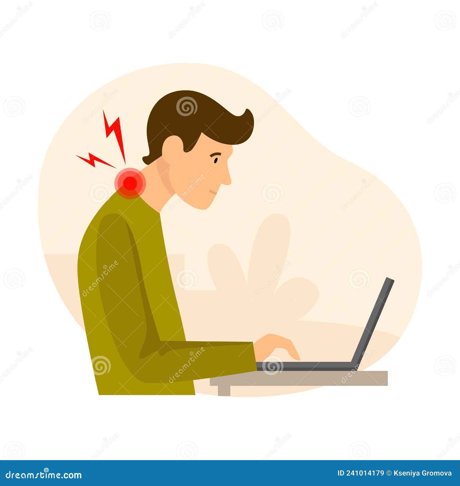 Man, Wrong Posture while Working on a Computer Stock Vector ...