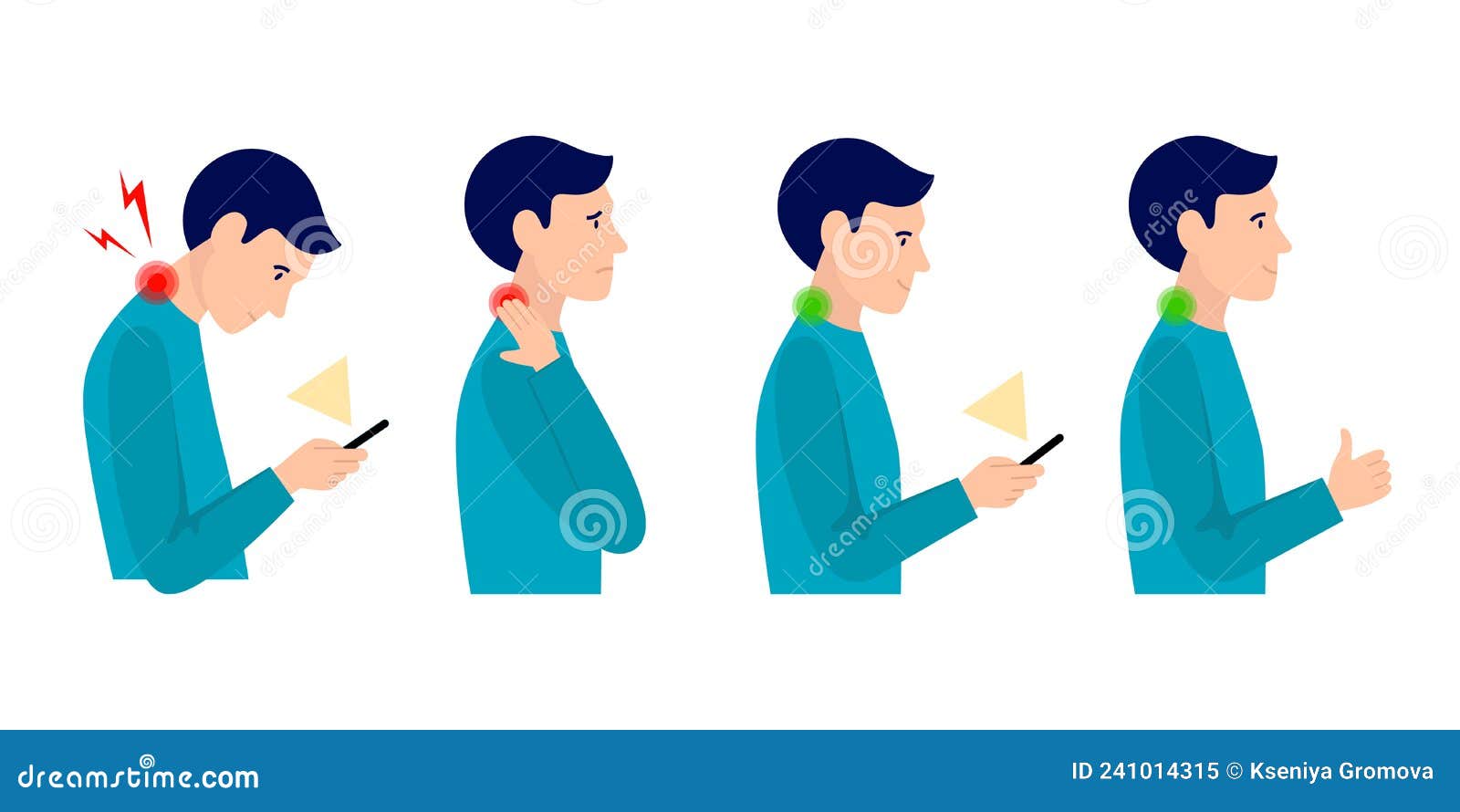 Man with Neck Pain, Tech Neck, Set Stock Vector - Illustration of spine ...