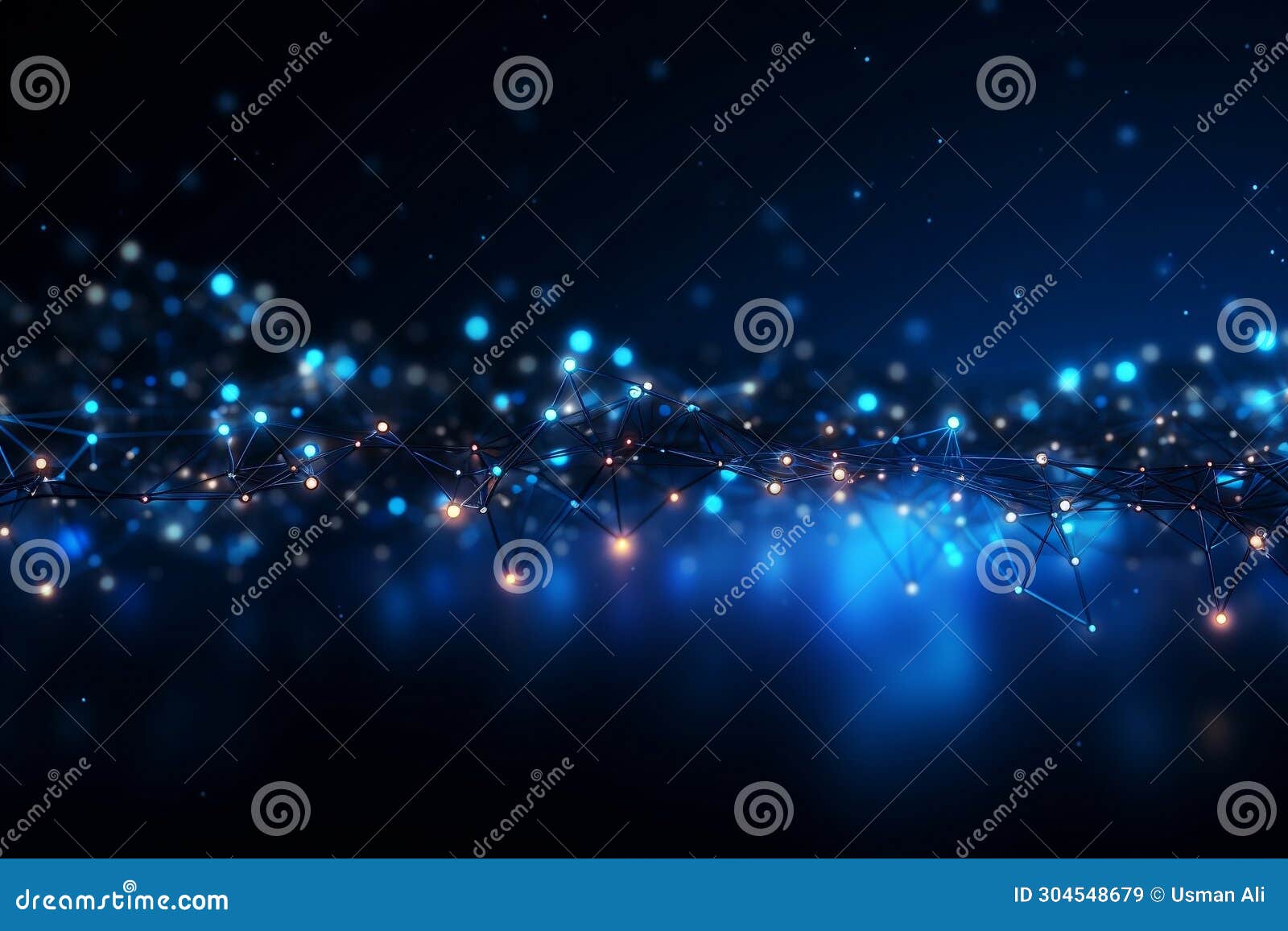 Tech Network Background with Blue Dot Lines, AI Stock Illustration ...
