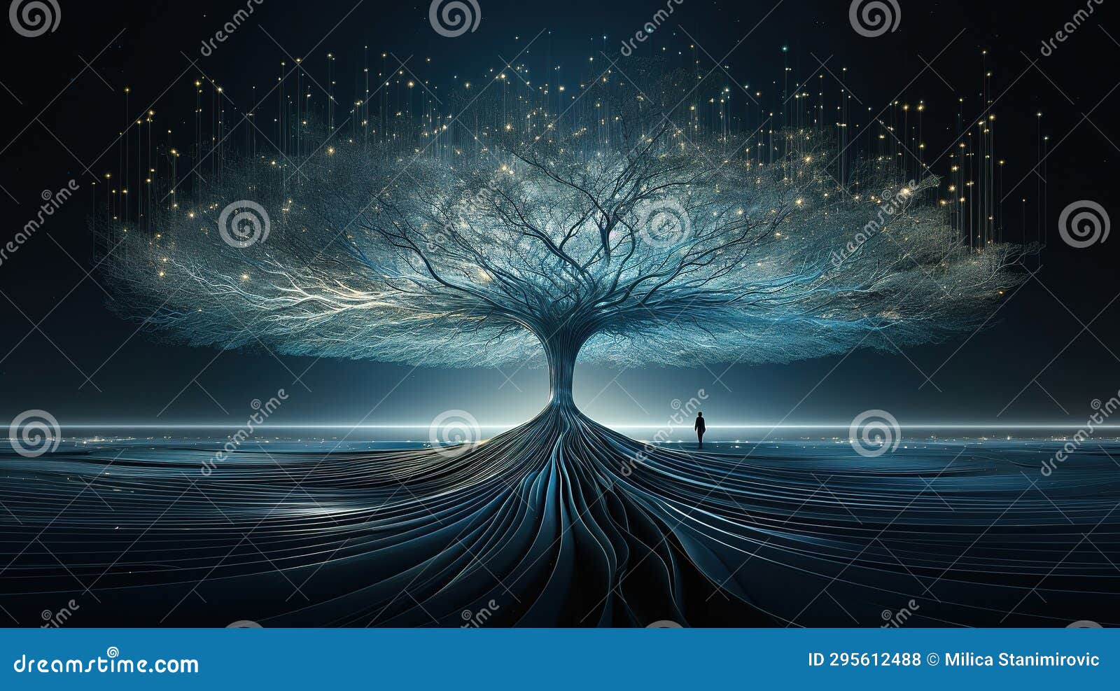 Tech Oasis: Futuristic Tree Enveloped in Web of Innovation Stock ...