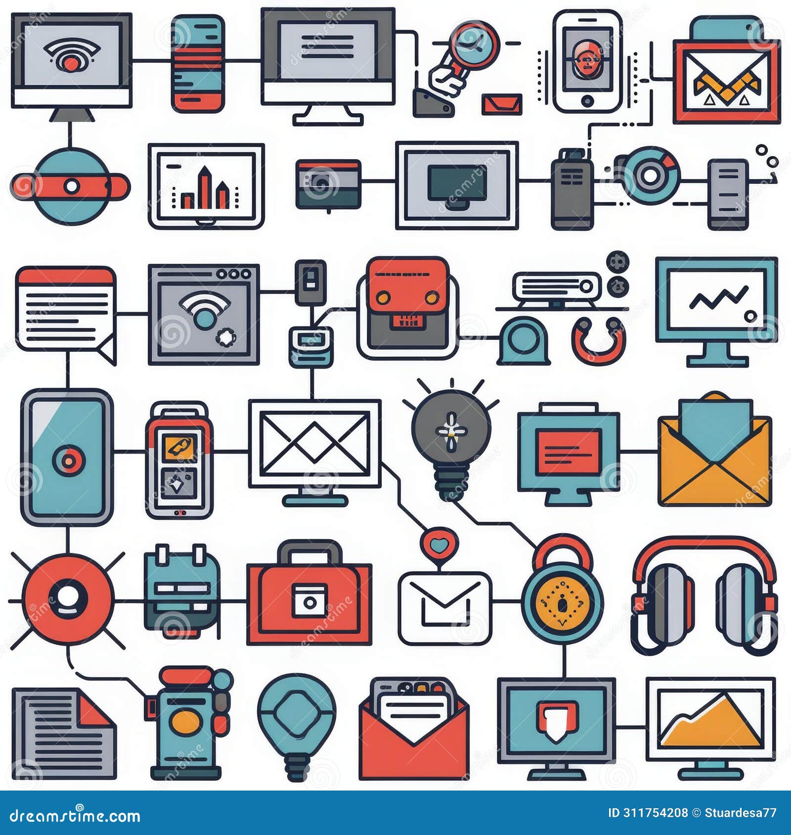 Tech and Office Icons Set stock illustration. Illustration of ...