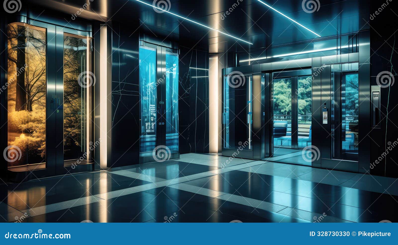 Tech Office Lobby Elevators Stock Illustration - Illustration of ...