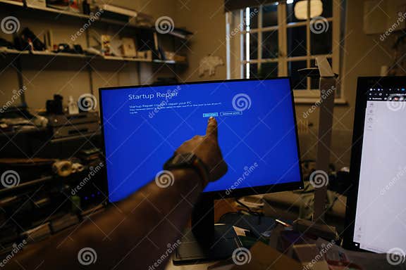 Tech Pro Analyzing Computer System on Multiple Displays Editorial Image ...