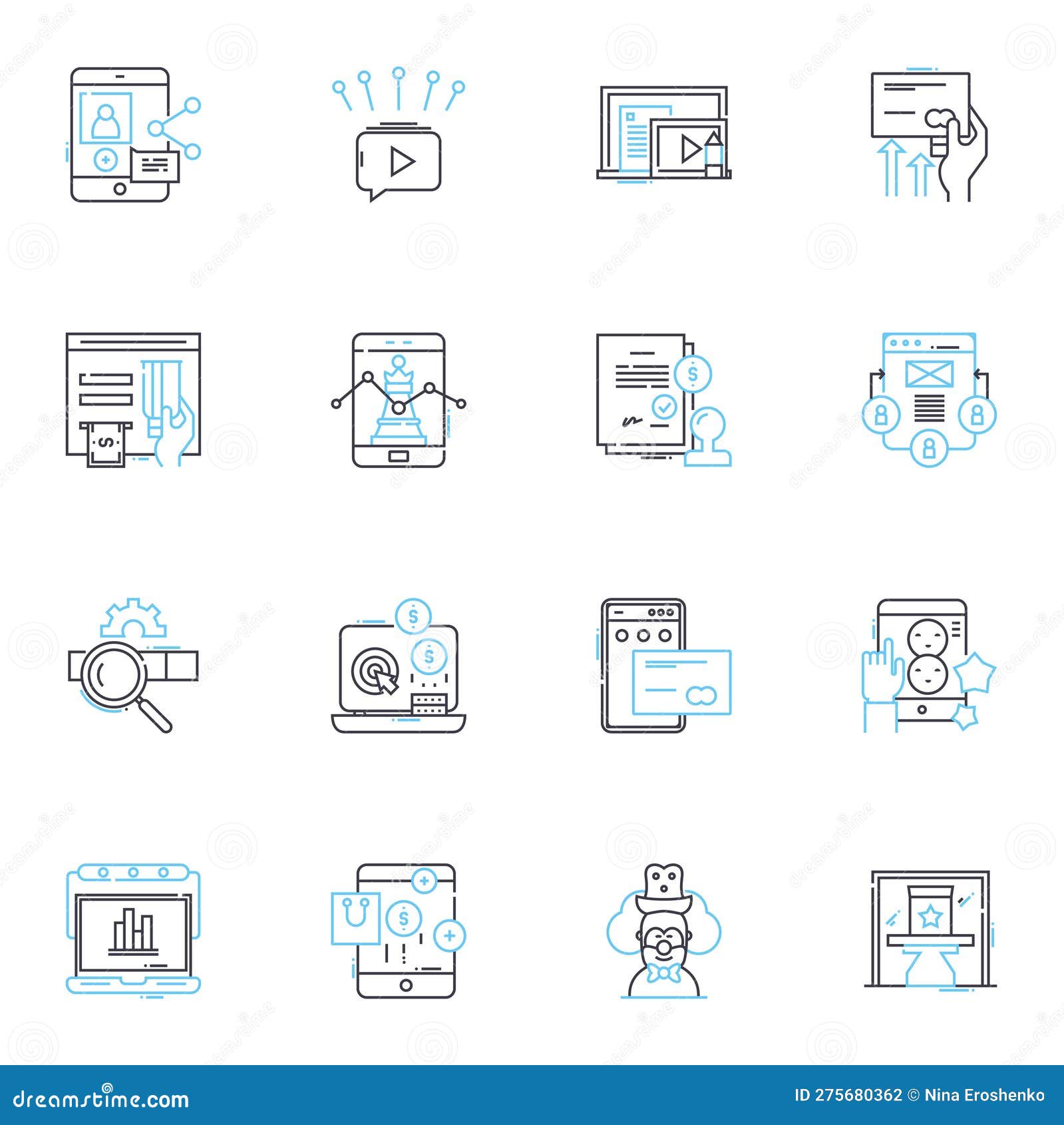 Tech Realm Linear Icons Set Innovation Disruption Automation Blockchain Virtualization
