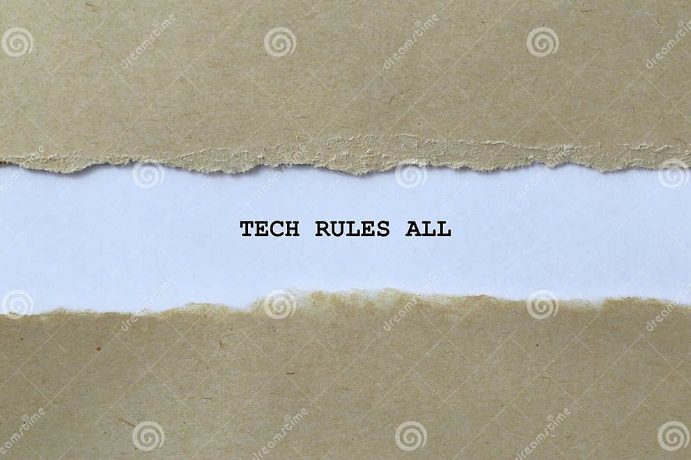 Tech Rules All on White Paper Stock Illustration - Illustration of ...