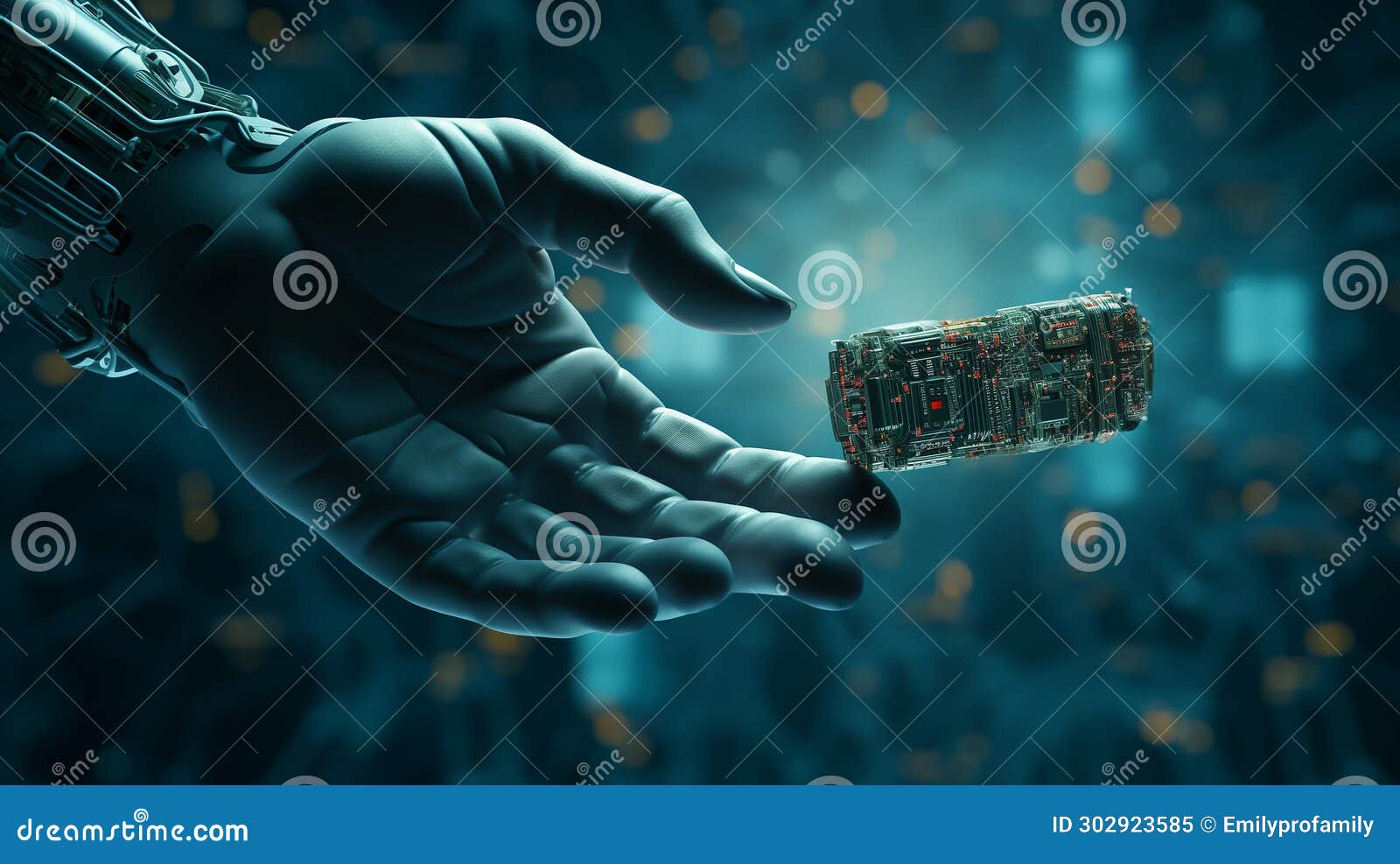 Tech Safety: Gloved Hand with AI Microcircuits Stock Illustration ...
