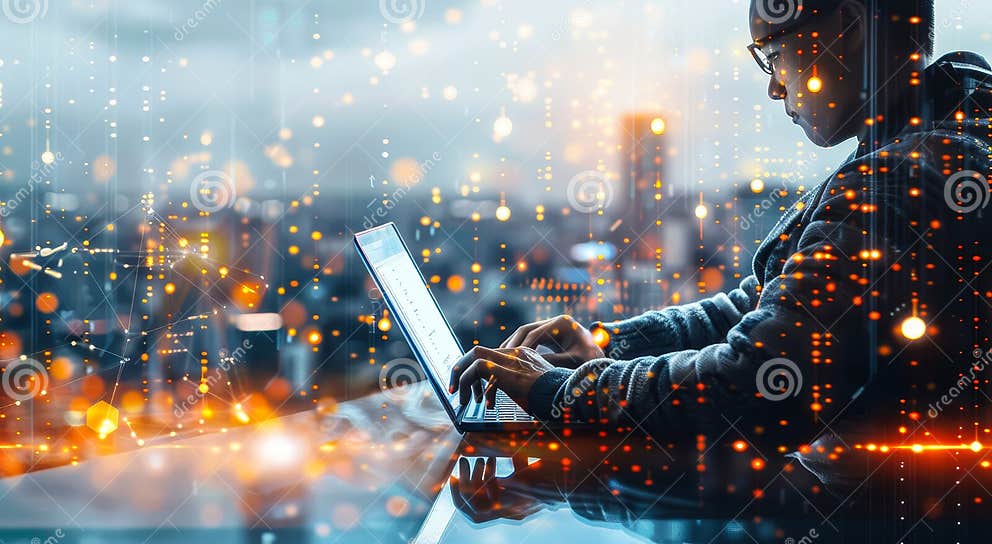 Tech-savvy Businessman Using Computer for Digital Marketing Big Data ...