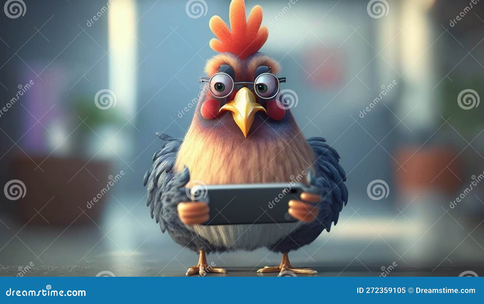 Tech-Savvy Chicken: Checking Messages on Smartphone with Glasses Stock ...