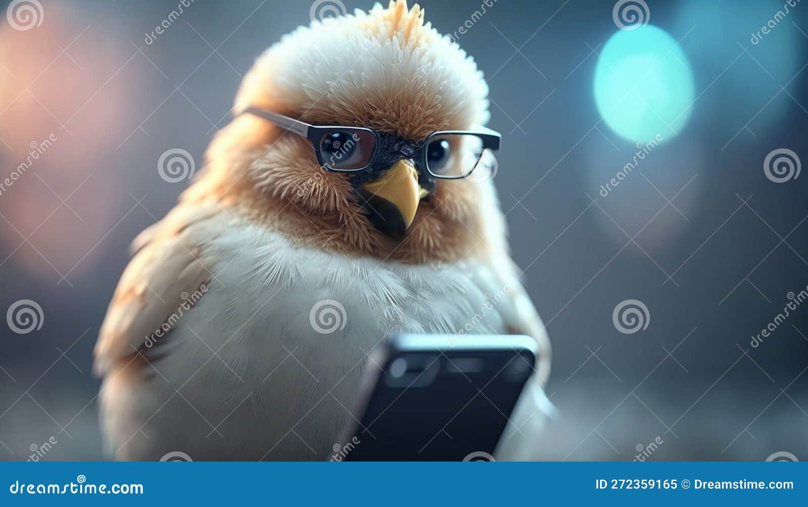 Tech-Savvy Chicken: Checking Messages on Smartphone with Glasses Stock ...