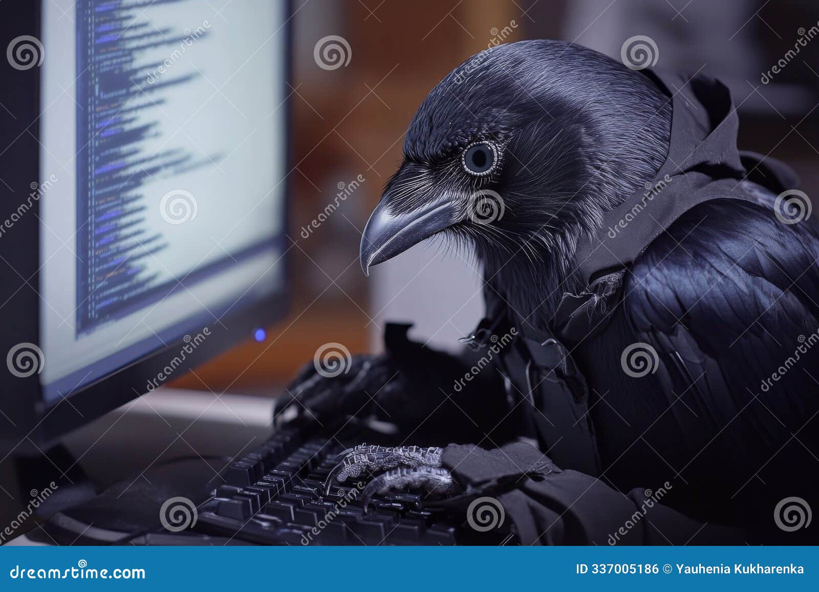 Tech-Savvy Crow Coding Genius Stock Illustration - Illustration of ...