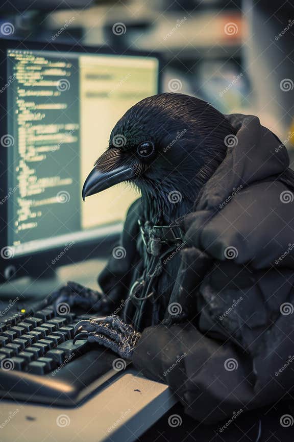 Tech-Savvy Crow Coding Genius Stock Illustration - Illustration of ...