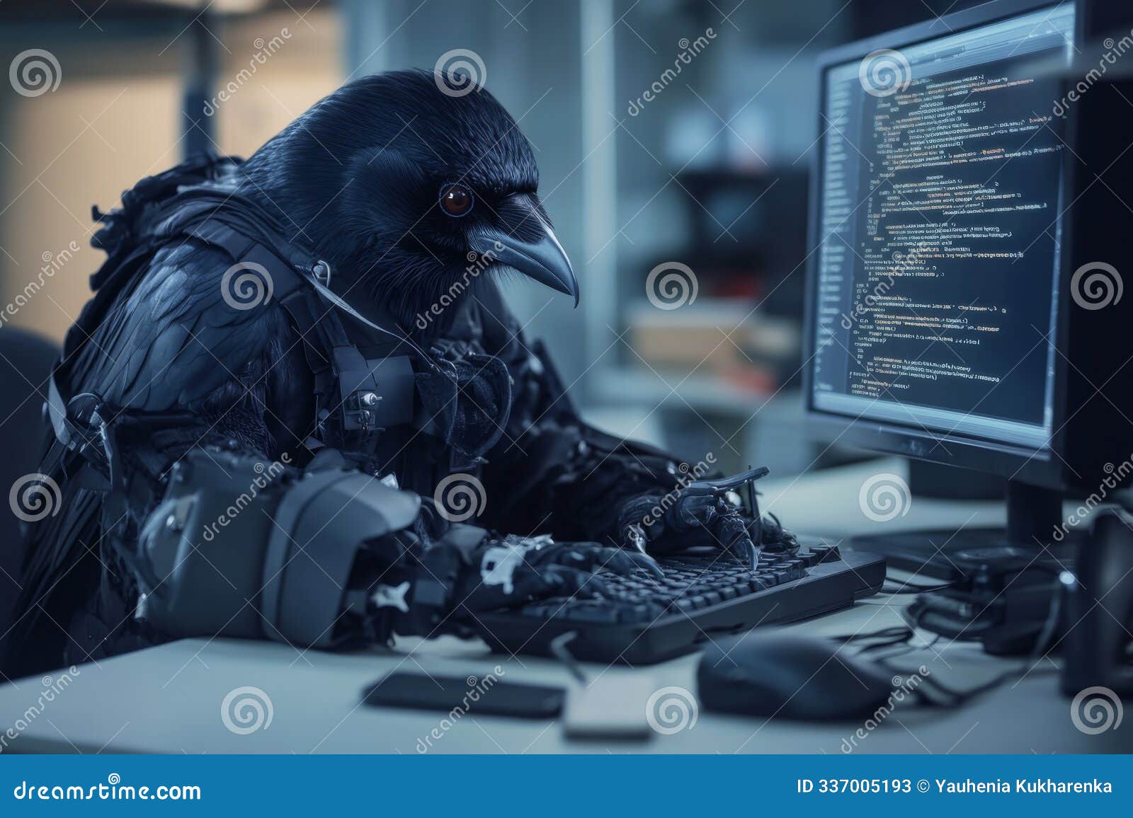 A Man, The Code Wizard, Sits Focused At His Desk, Typing Commands On ...