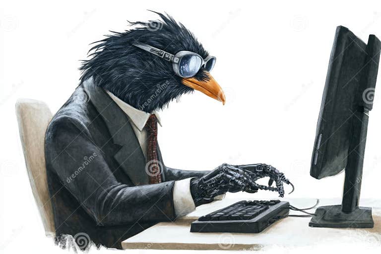 Tech-Savvy Crow Coding Wizardry Stock Illustration - Illustration of ...