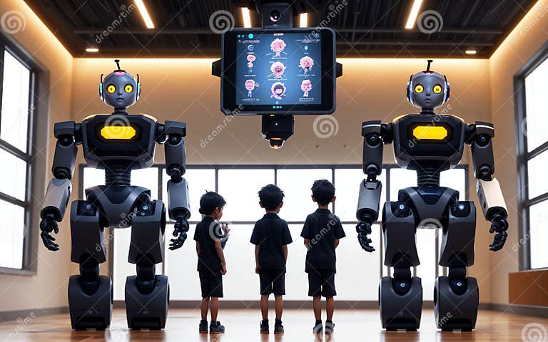Tech-Savvy Kids Exploring Futuristic AI and Machine Learning Stock ...