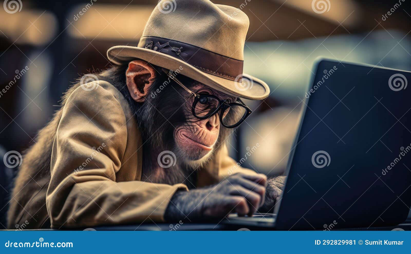 Tech Savvy Monkey Typing on a Laptop AI Generated Stock Illustration ...