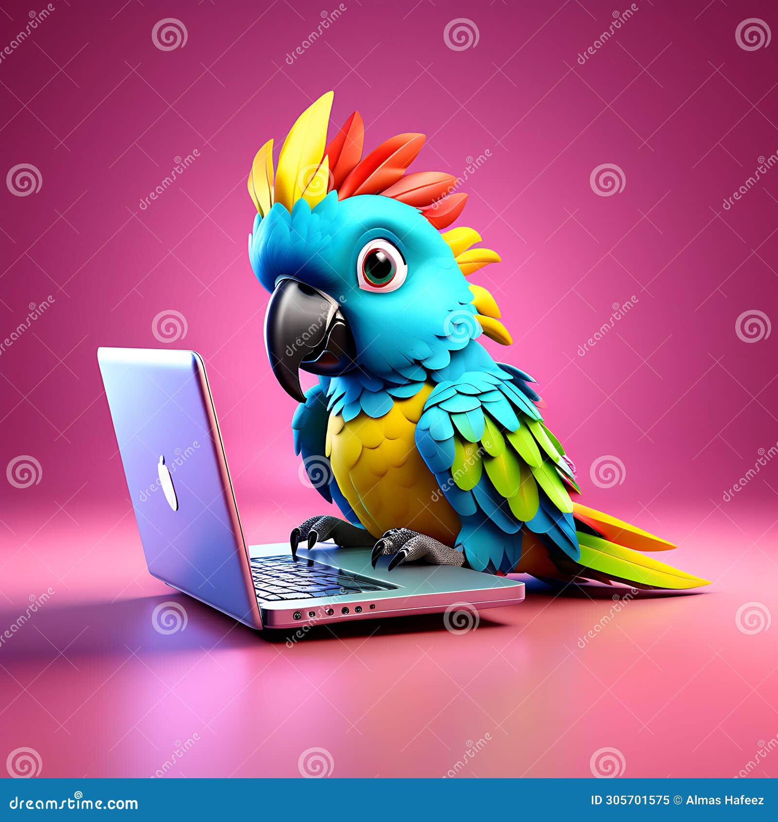 Tech-Savvy Parrot: 3D Rendered Cartoonish Image of a Parrot Using a ...