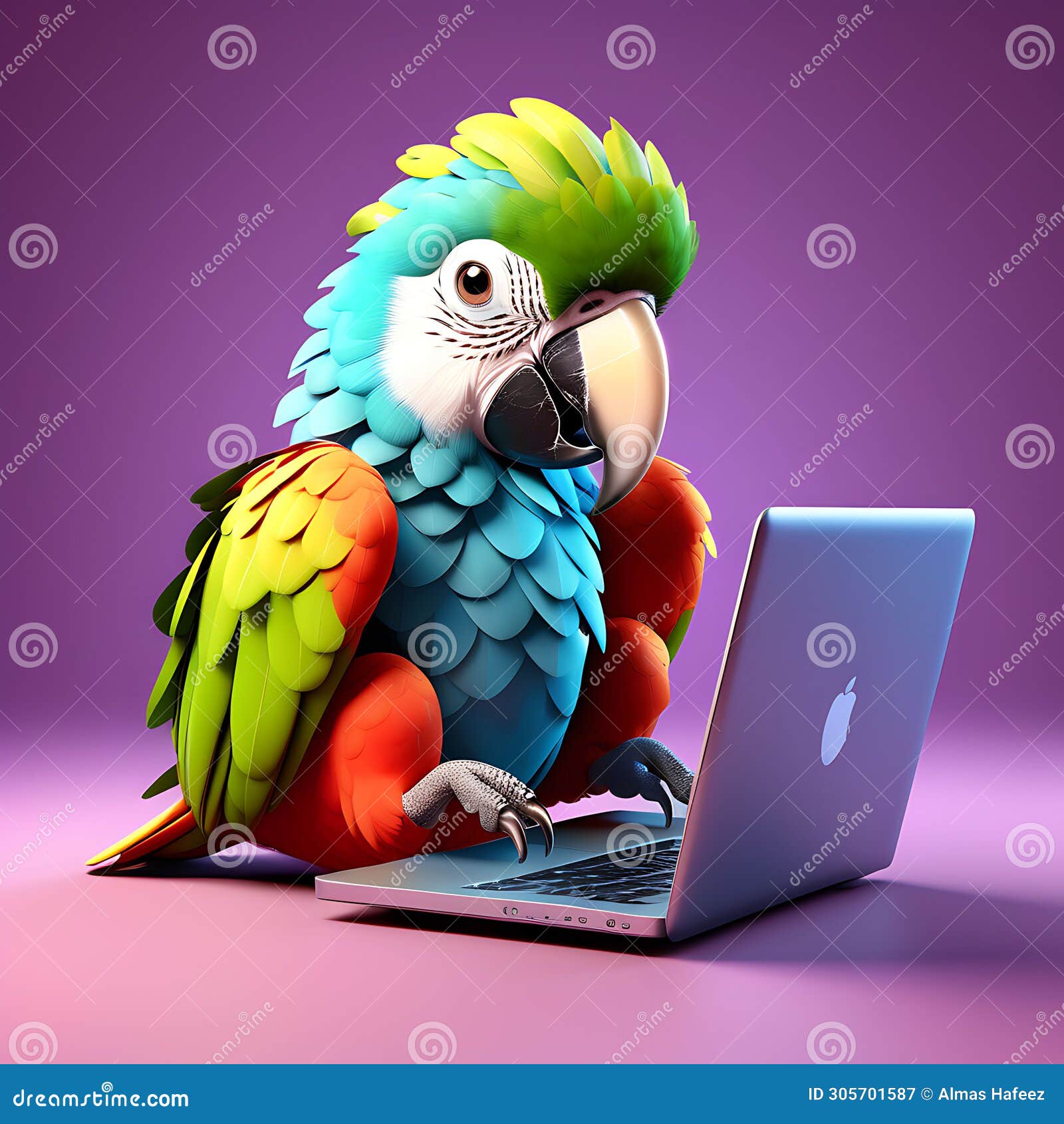 Tech-Savvy Parrot: 3D Rendered Cartoonish Image of a Parrot Using a ...