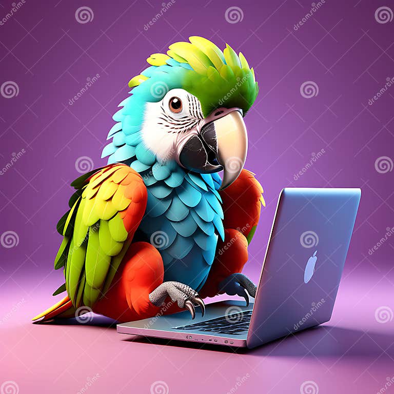 Tech-Savvy Parrot: 3D Rendered Cartoonish Image of a Parrot Using a ...