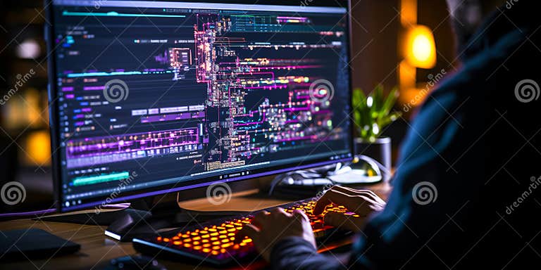 Tech-Savvy Programmer Coding for ChatGPT AI and Web Design Projects Stock Illustration ...