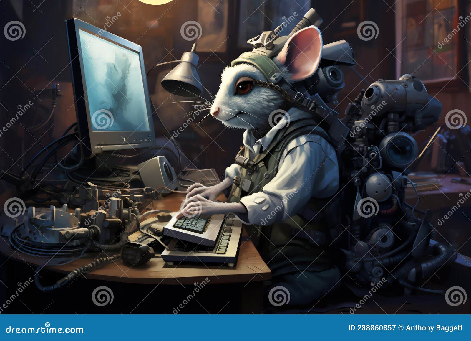 A Tech-savvy Robot Rodent Mouse Working from Home on a Laptop Computer ...