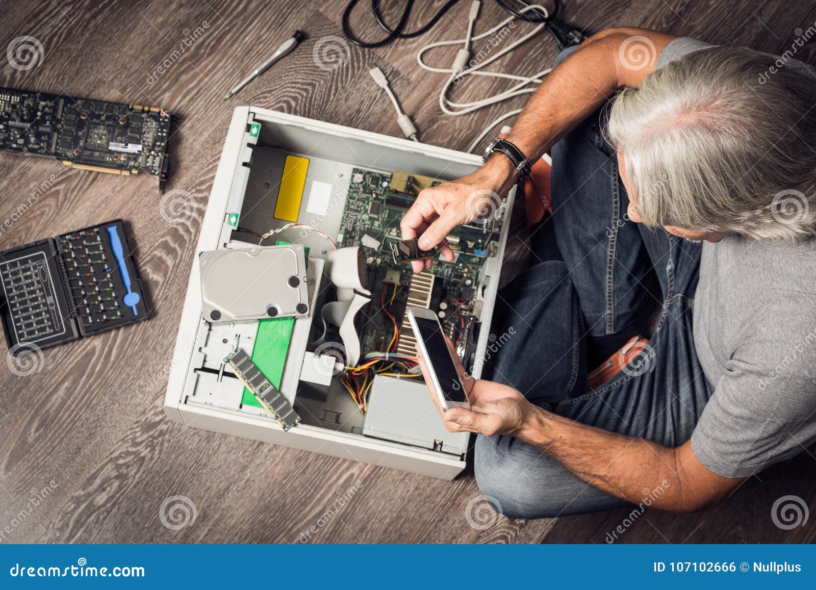 Senior Man Assembling a Desktop Computer Stock Photo - Image of sitting ...