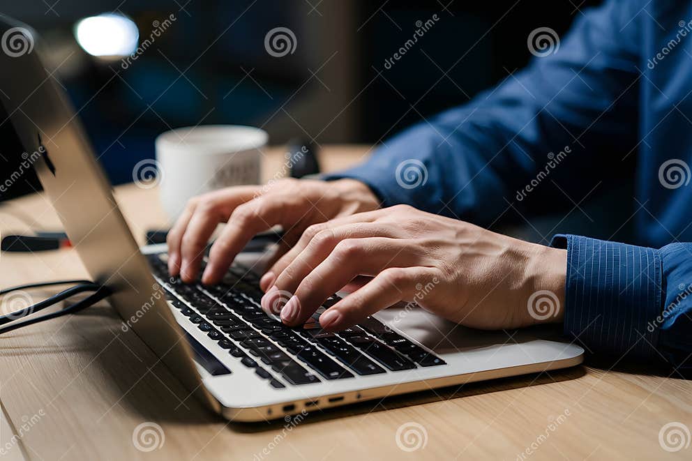 Tech Savvy Typing Mans Hands Proficiently Operate PC Keyboard Stock ...