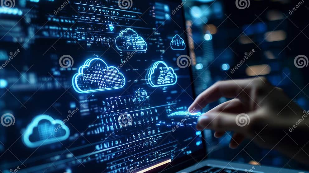 A Tech-savvy User Interacts with a Virtual Touch Screen, Downloading ...