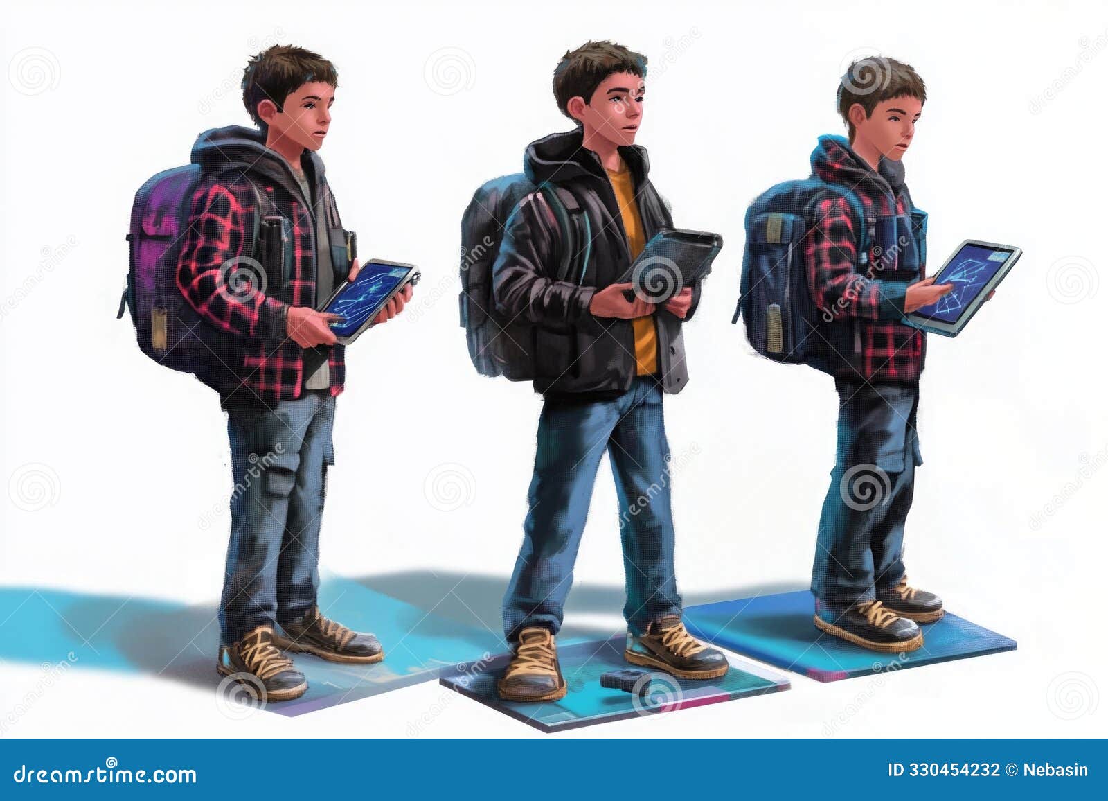 Tech-Savvy Young Students in Casual Outfits Standing with Tablets Stock ...