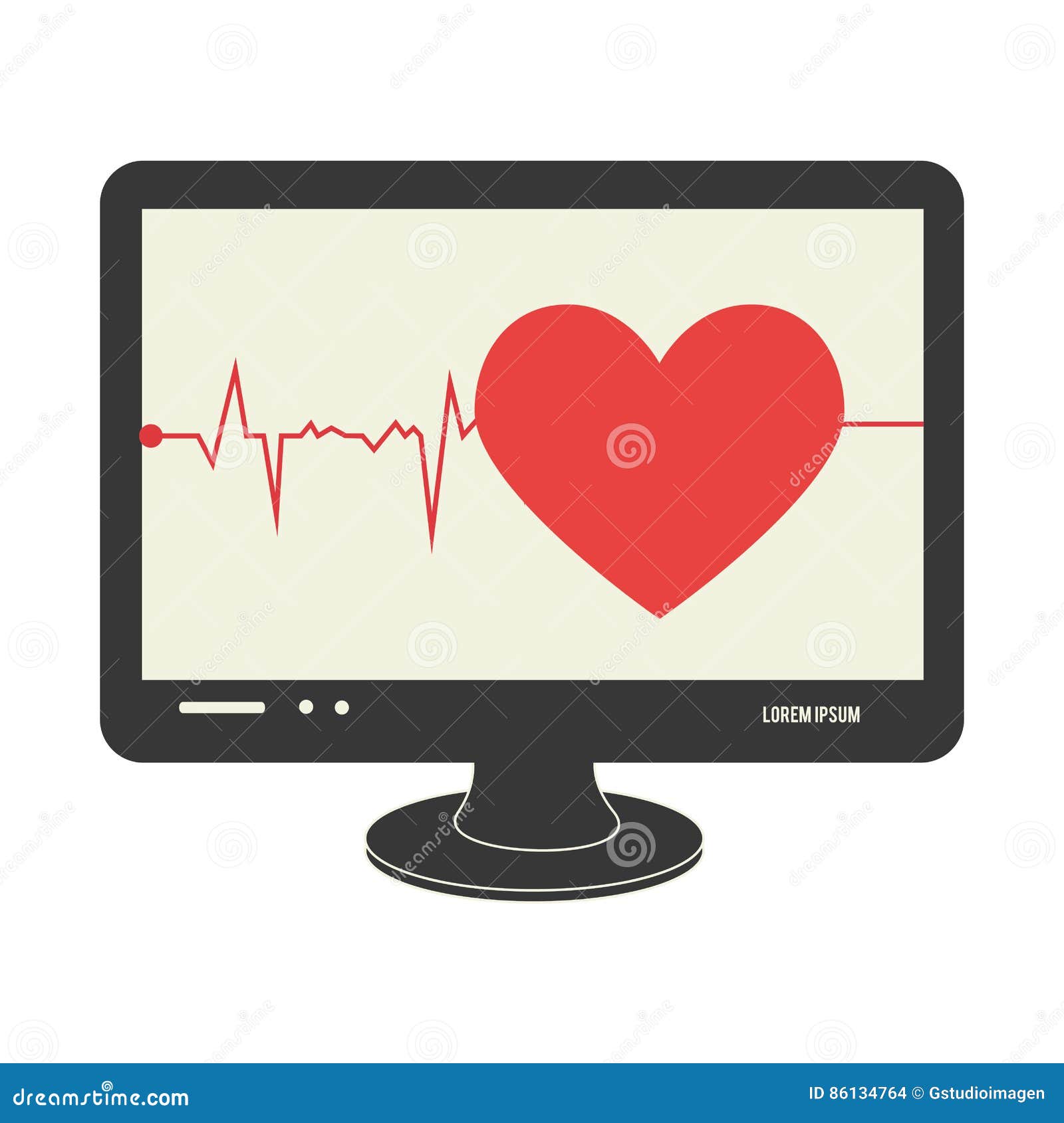 Tech Screen Computer in Wide Flat with Heart and Life Signs Stock ...