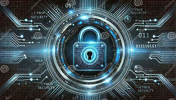 Tech Security. Digital Lock with Binary Code, Dark Background, Blue ...