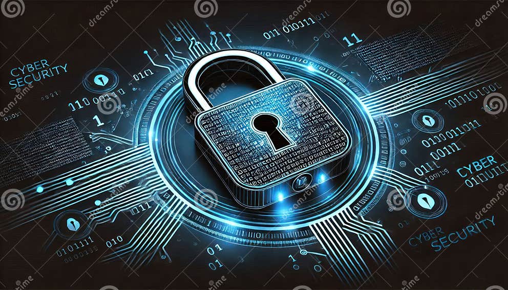 Tech Security. Digital Lock with Binary Code, Dark Background, Blue ...