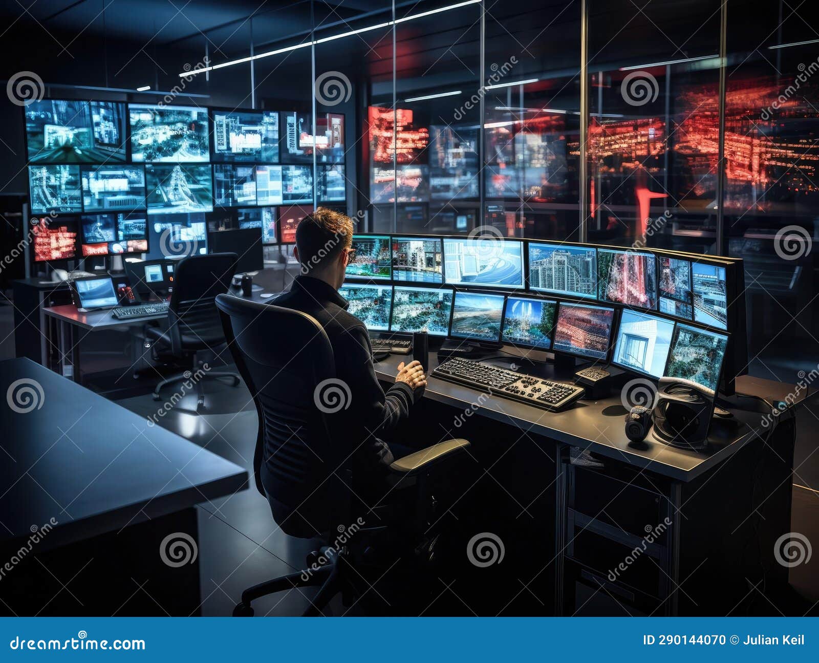 Tech Security Station with Multiscreen Surveillance System Stock ...