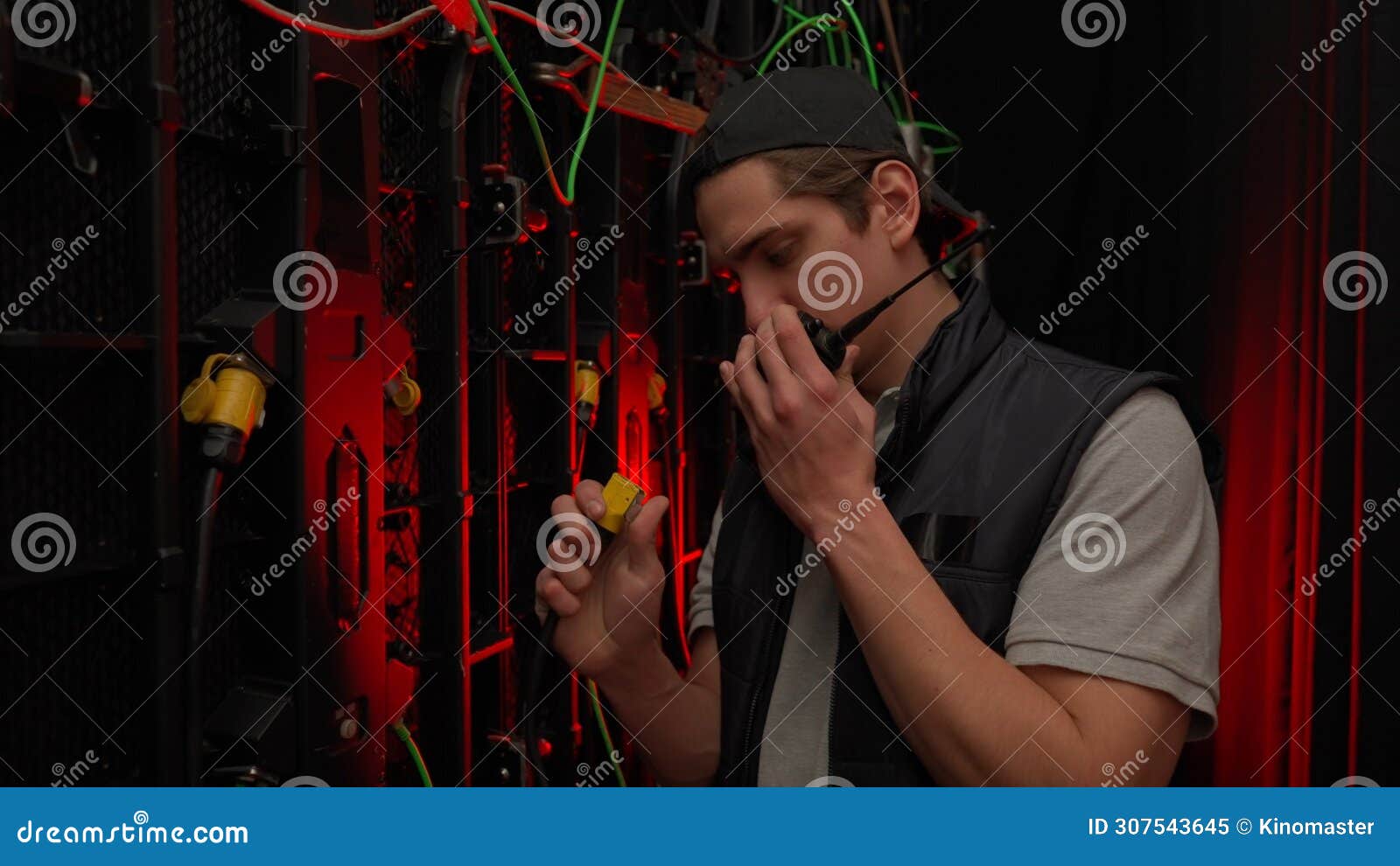 Close Up Male Worker Checking Led Screen Panels Wires. Technician ...