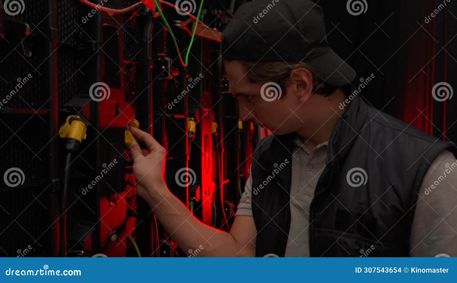 Close Up Male Worker Checking Led Screen Panels Wires. Technician ...