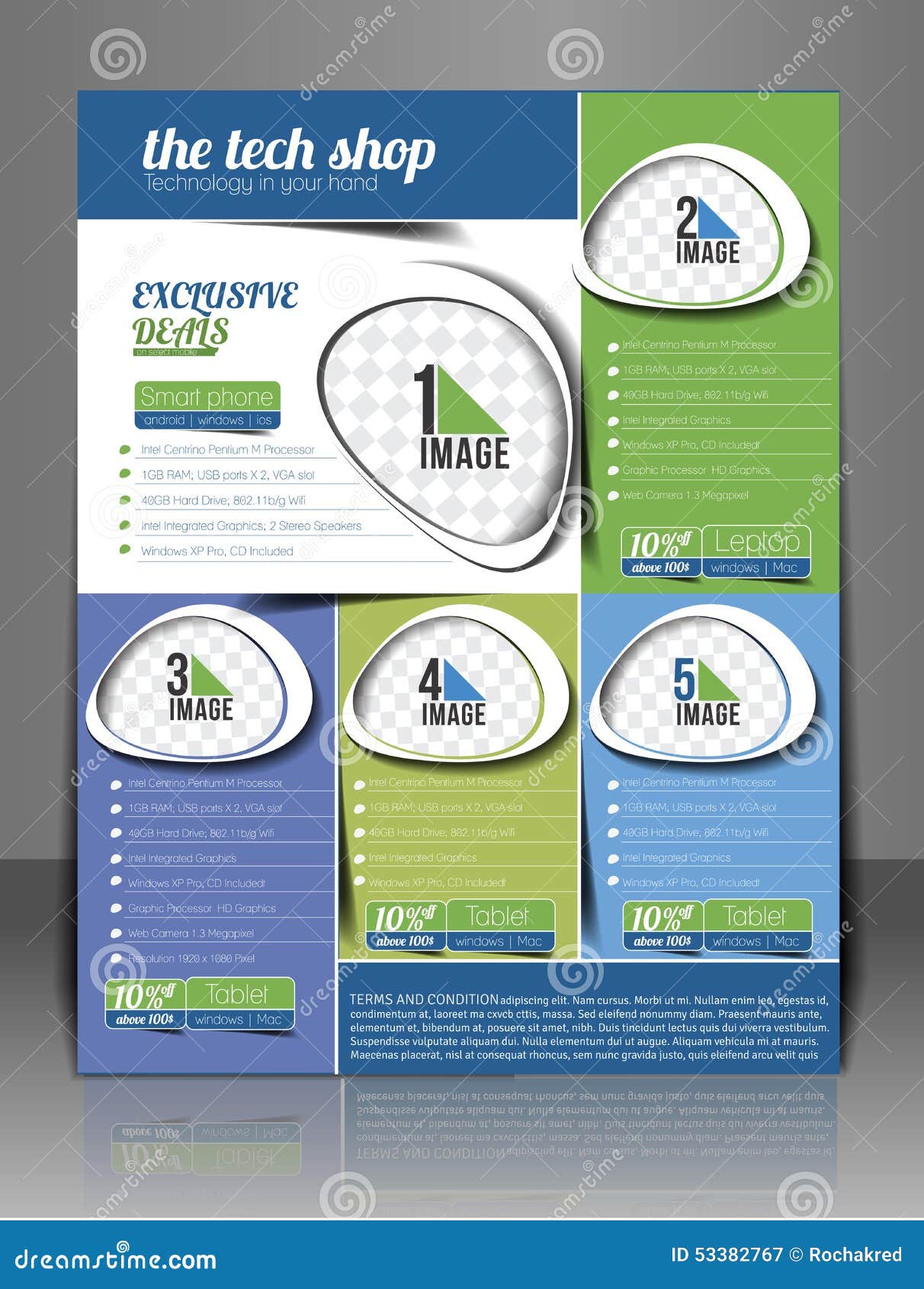 The Tech Shop Flyer stock vector. Illustration of headphones - 53382767