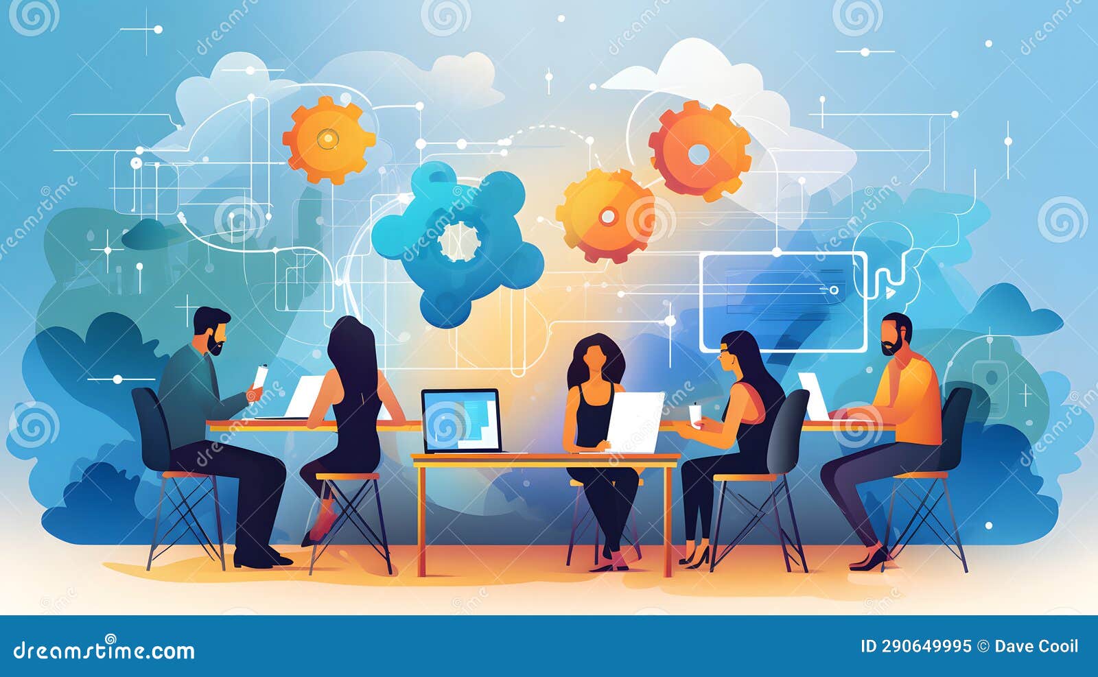Tech Startup Collaboration stock illustration. Illustration of work ...