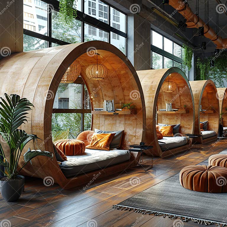 Tech Startup Office with Open Workspaces and Relaxation Pods3D Render ...